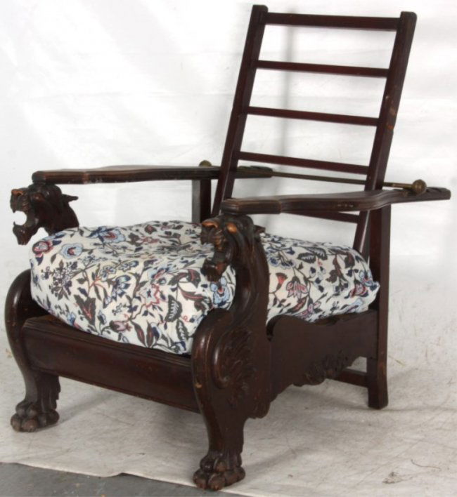 Figural Winged Griffin Carved Morris Chair : Lot 271