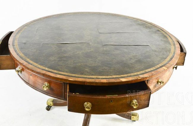 George III Leather Top Round Library Table : Lot 19
