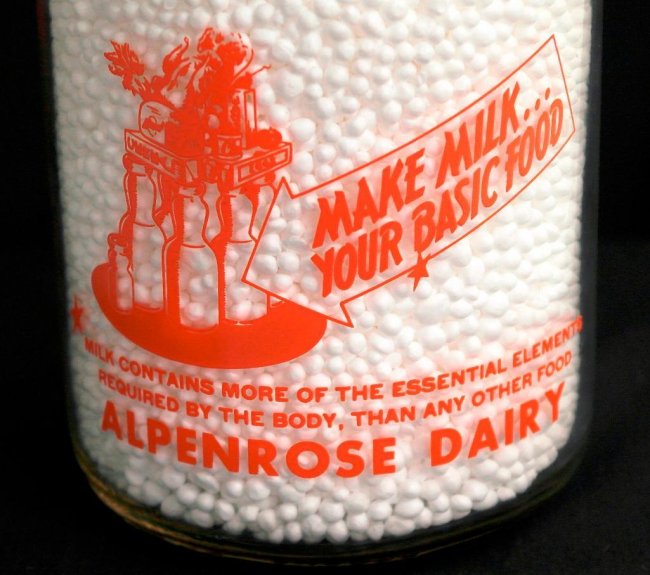 Alpenrose Dairy Quart Cream-Top Milk Bottle from OR : Lot 238
