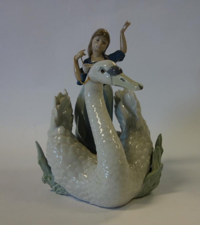 Lladro Porcelain Figurine, Girl Riding Swan : Lot 41