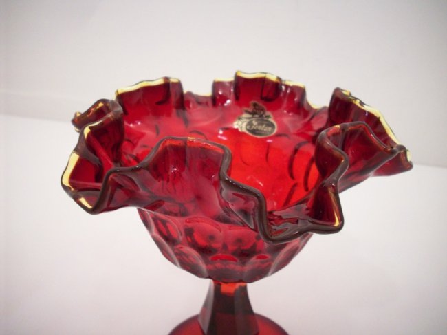 Fenton Ruby Red Ruffled Compote Candy Dish : Lot 96