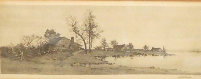 Etching E L Field Cottages by a Pond : Lot 249