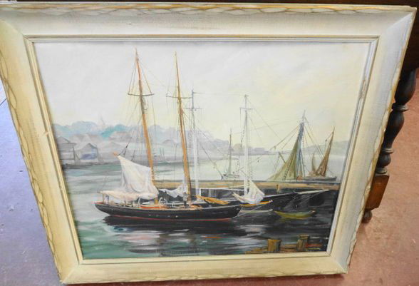 Peter Koster, Rockport Harbor Oil Painting : Lot 2057A