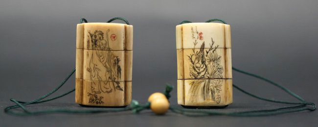 Two Japanese Carved Ivory Inro Suites : Lot 75