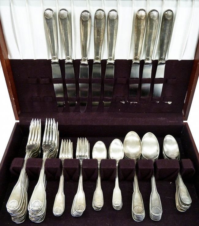 70 Piece Christofle Vendome Shell Pattern French Silver : Lot 115