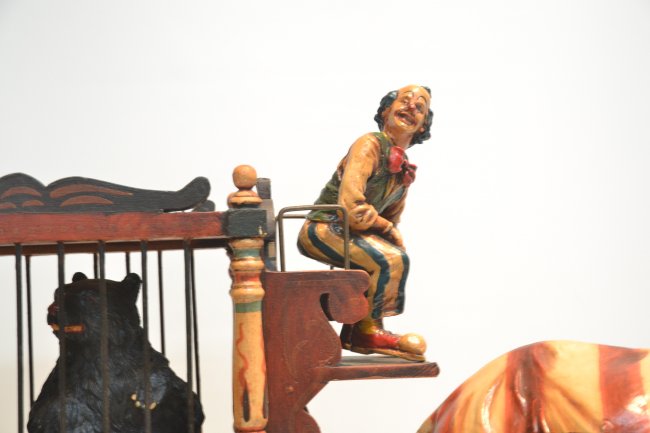 ELEPHANT PULLING CIRCUS WAGON WITH CLOWN : Lot 16