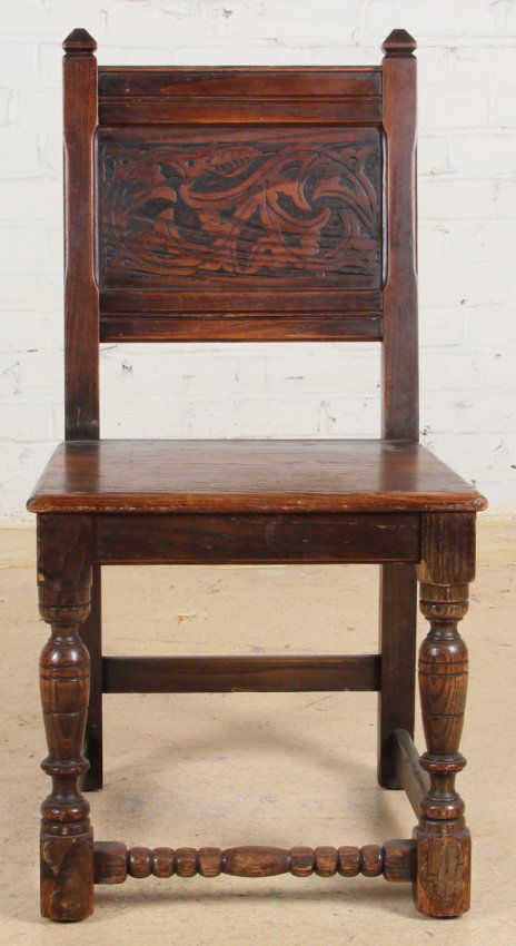 Two Antique Jacobean Carved Wood Chairs : Lot 316