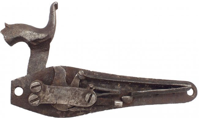112: ANTIQUE GUN PERCUSSION BACK ACTION LOCK. C.1851 : Lot 112