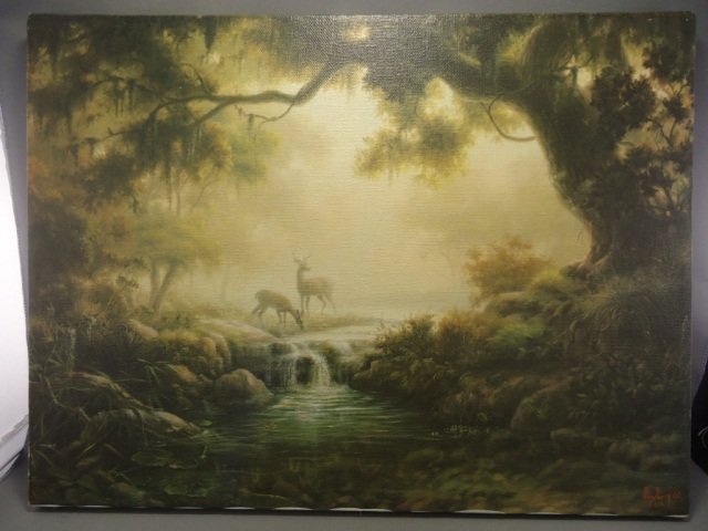 Dalhart Windberg Landscape with Stream and Deer"" : Lot 3