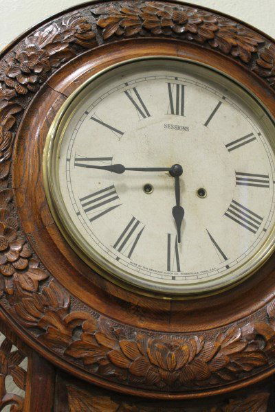 Large Sessions Carved Oak Regulator Wall Clock : Lot 166