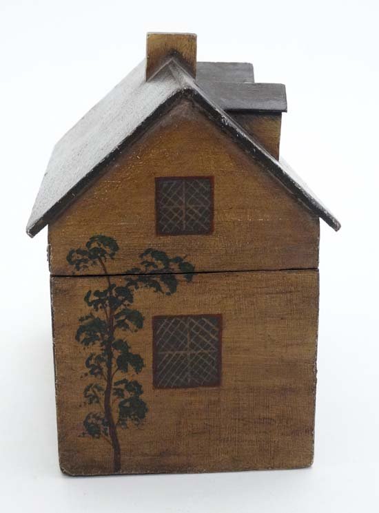 C.1800 House Caddy : a hand painted Folk Art Cottage : Lot 815