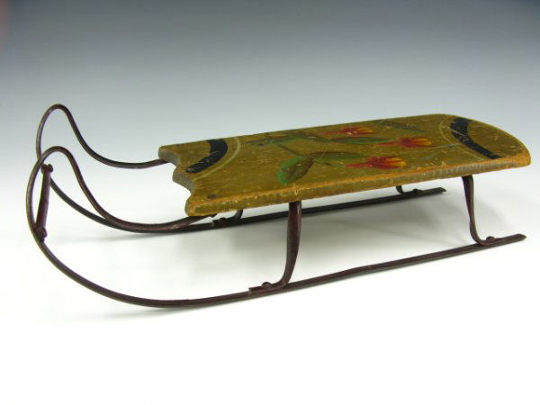 GREAT VICTORIAN DOLL SIZED SLED WITH ORIGINAL PAINT : Lot 913