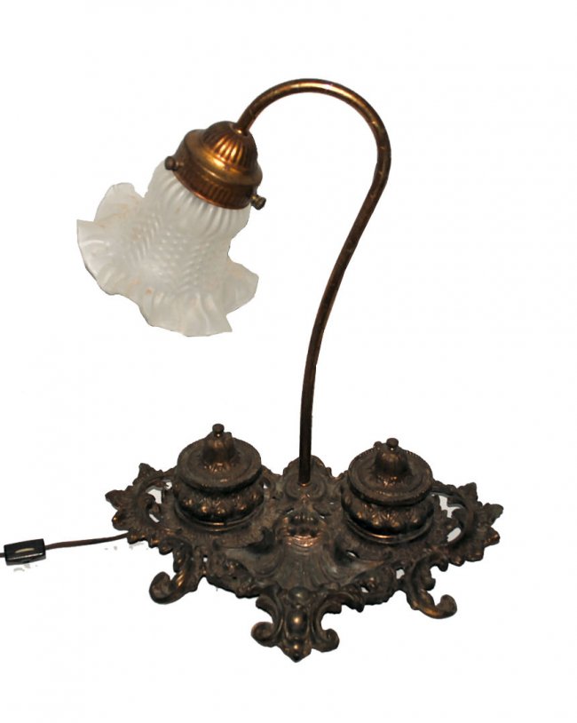 Antique Brass Gilbert Inkwell Lamp : Lot 23