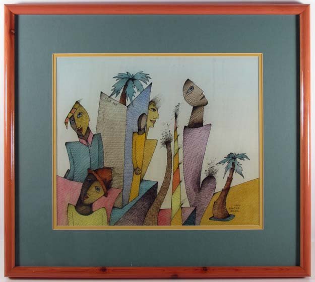 Gunther Temech hand colored drawing "Page One" : Lot 75