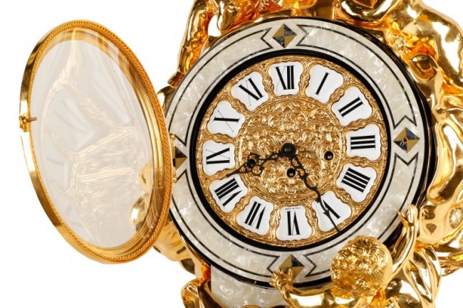 Italian Partial Gilt Clock on Pedestal Base : Lot 741