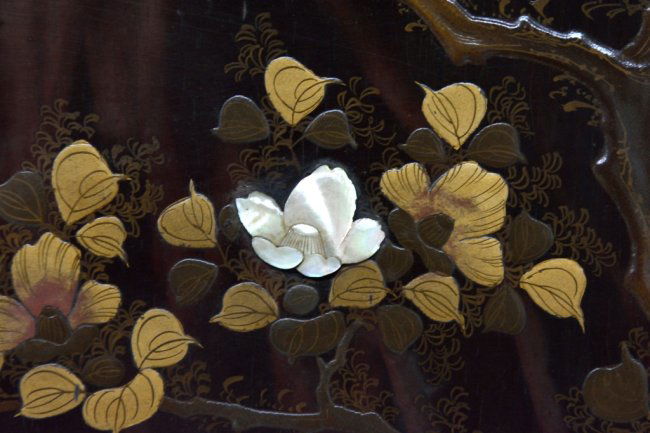 A JAPANESE TWO-PANEL IVORY AND SHIBAYAMA INLAID SCREEN : Lot 234