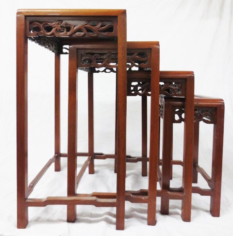 Four George Zee & Co Rosewood Carved Nesting Tables : Lot 157