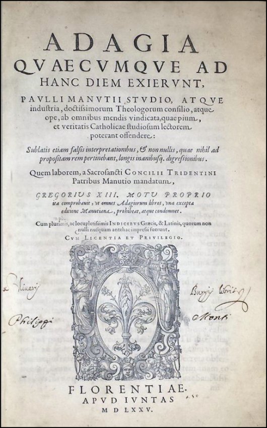 [Erasmus, Adages] Manuzio Adagia, 1575 : Lot 95