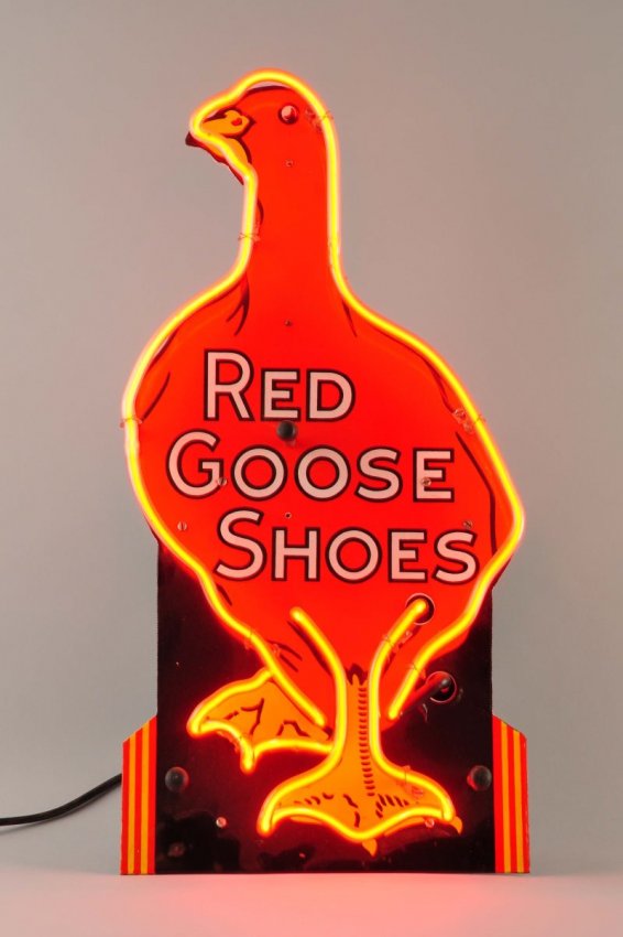 Red Goose Shoes Porcelain Neon Sign. : Lot 306
