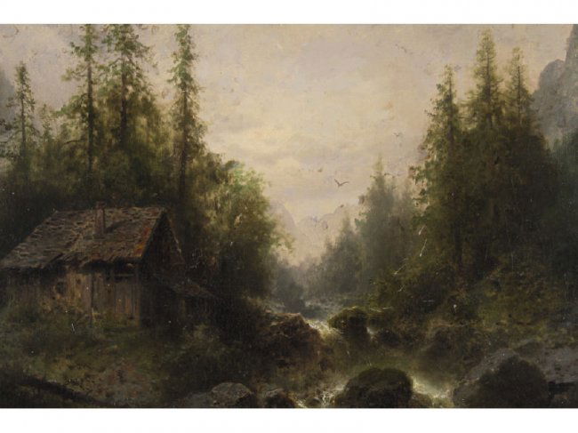 ALBERT RIEGER (Austria 1834-1905) Rapids Painting : Lot 75