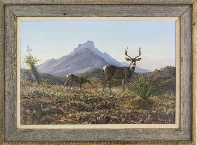 Travis Keese, Deer with Ocotillo, oil on canvas : Lot 75