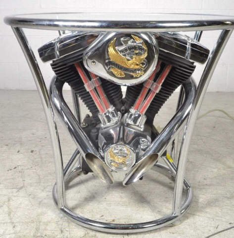 Harley Davidson Motor Glass Top Coffee Table Harley : Lot 575