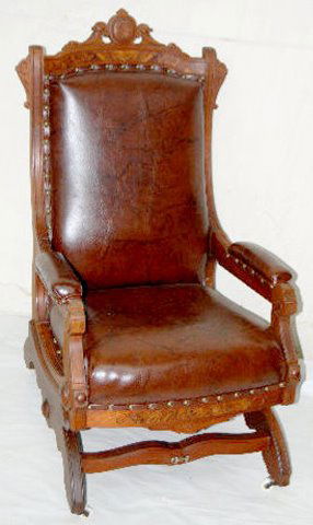 Victorian Walnut Platform Rocking Chair, Leather : Lot 40F