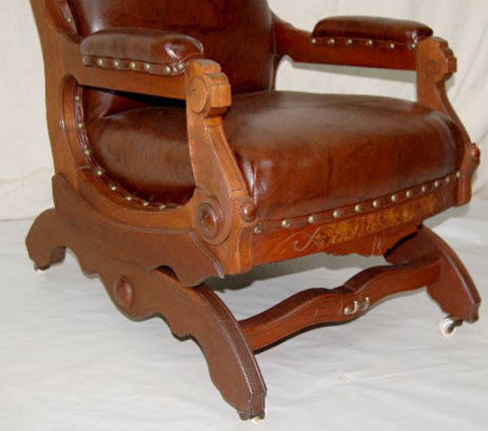Victorian Walnut Platform Rocking Chair, Leather : Lot 40F