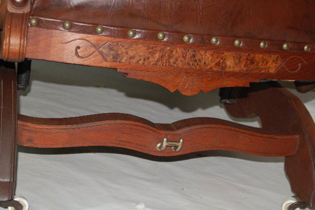 Victorian Walnut Platform Rocking Chair, Leather : Lot 40F