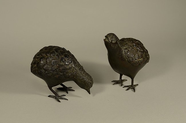 Japanese Meiji Period Cast Bronze Quail Sculptures : Lot 61
