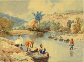 RIZEK, Emil. Tempera on Paper. "Hafen Von : Lot 10