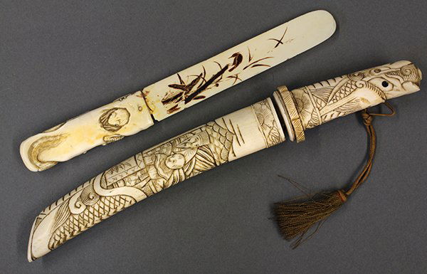 Two Japanese Bone dagger and Ivory Paper Knife : Lot 27