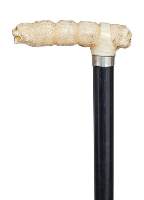 5. Ivory Cat Heads Cane-Ca. 1900-Ivory opera handle car : Lot 5
