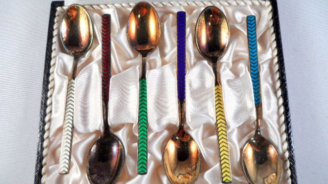 244: Meka Denmark Sterling & Enamel Spoons (6) : Lot 244