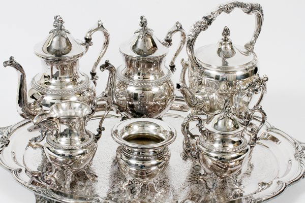 GOLDFEDER SILVER CO. SILVER PLATE COFFEE & TEA SET : Lot 90030
