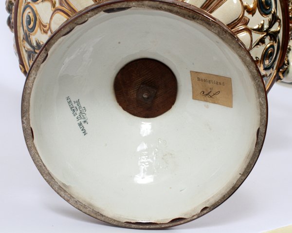 RORSTRAND SWEDISH MAJOLICA POTTERY COVERED URN : Lot 21005