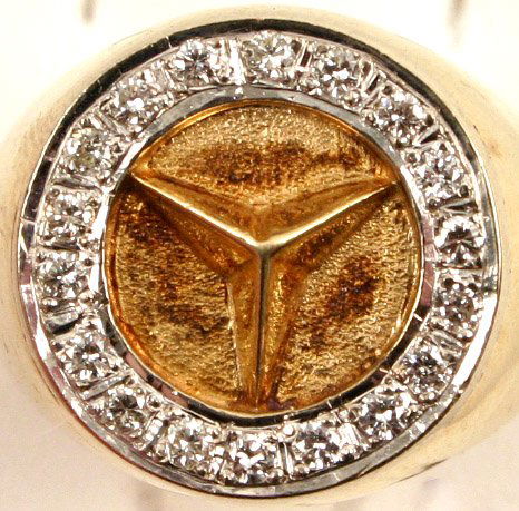 MENS 14K GOLD MERCEDES BENZ RING 1/2 CT DIAMONDS : Lot 53344