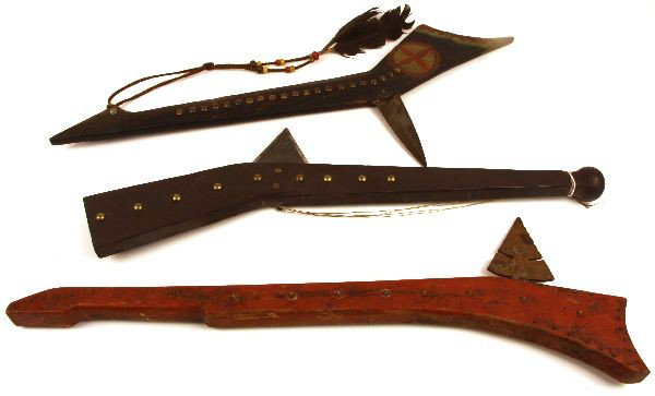 3 NATIVE AMERICAN GUNSTOCK WAR CLUBS : Lot 1114