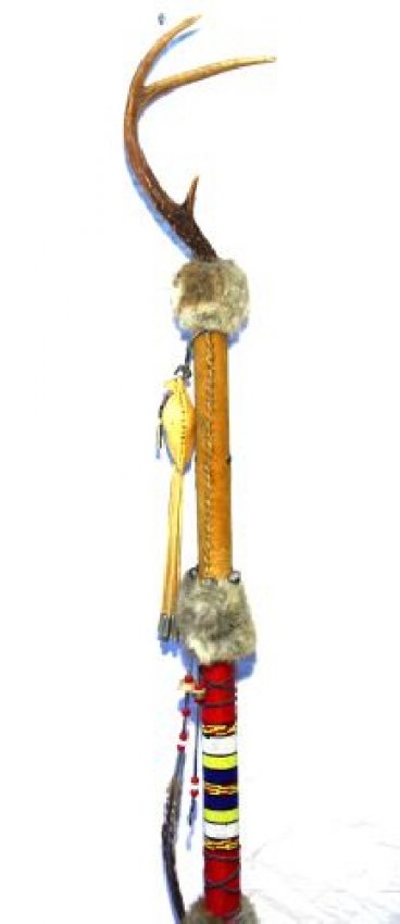 NATIVE AMERICAN BEADED DEER DANCE STAFF : Lot 7026