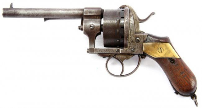 ANTIQUE J CHAINEUX 12 SHOT PIN FIRE REVOLVER : Lot 8057