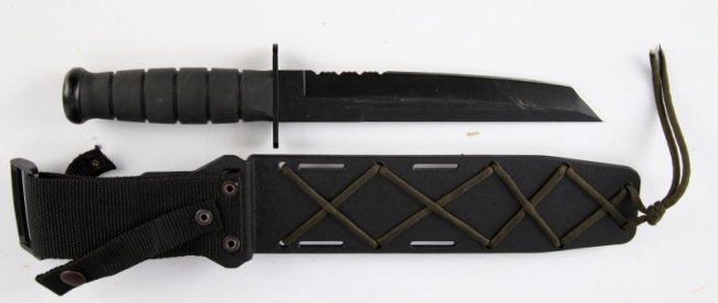 KA-BAR #1245 LARGE TACTICAL TANTO COMBO EDGE KNIFE : Lot 4398