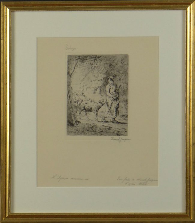 Marcel Jacque, French Etching "Barbizon" Signed , : Lot 253