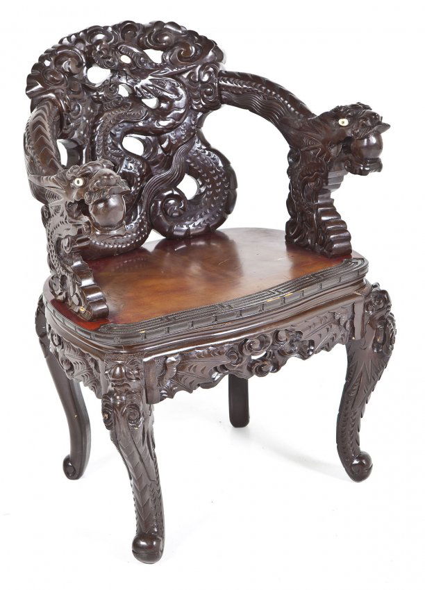 Chinese Carved Dragon Chair : Lot 445