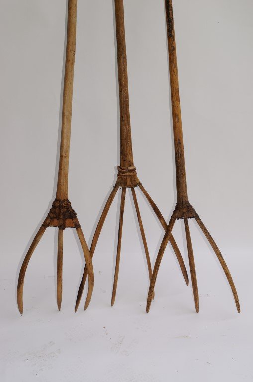 Three Primitive Wooden Hay Rakes : Lot 1300