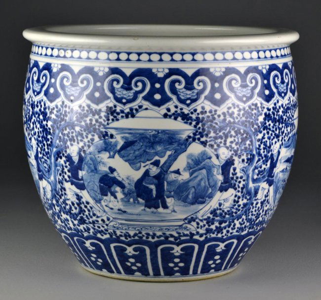 Large Chinese Blue & White Porcelain Fish Bowl : Lot 1044