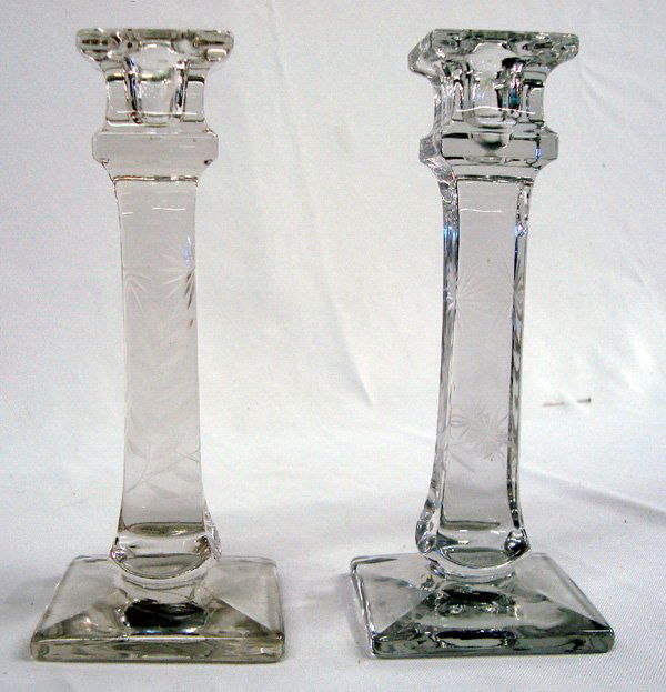 Antique Crystal Glass Etched Candlesticks : Lot 2026