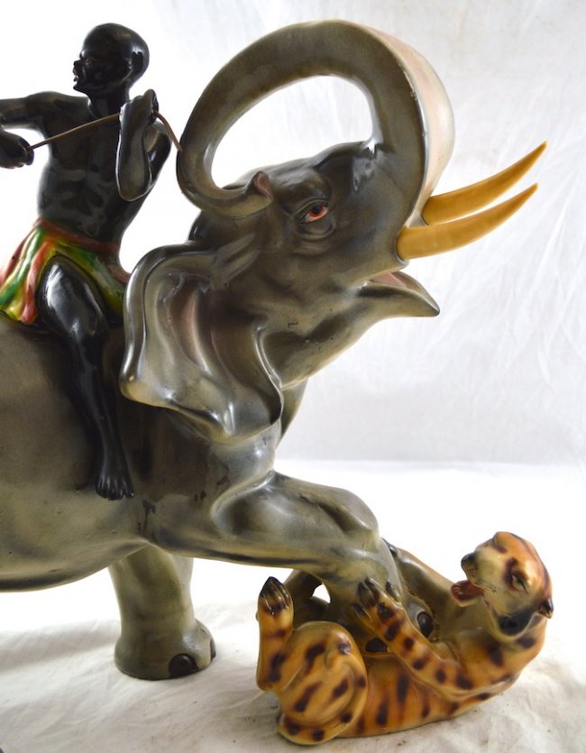 LARGE Blackamoor 1950s Chalkware- Elephant, Tiger : Lot 122052