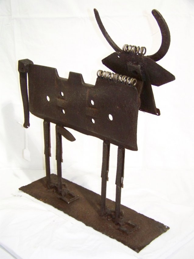 Vintage "Bill Heise" Folk Art Iron Sculpture of Bull : Lot 59