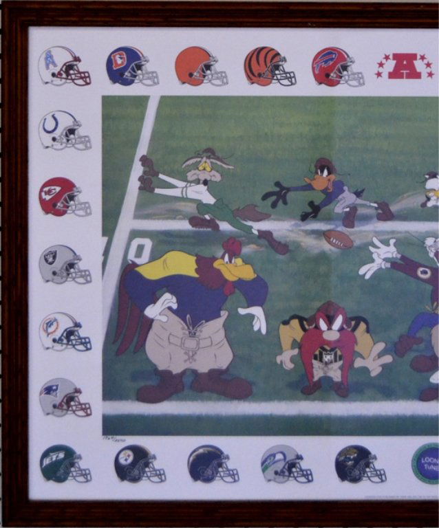 Framed 1995 Looney Tunes 75 years NFL poster : Lot 709