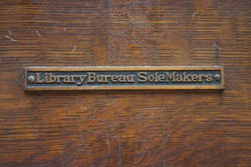 222: antique oak newspaper rack w "Library Bureau Sole : Lot 222